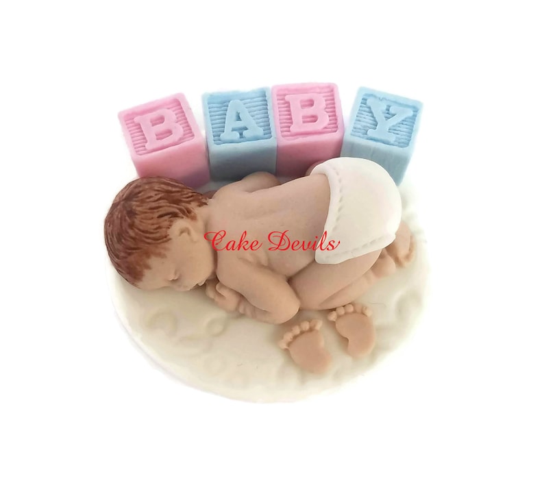 Fondant Baby Shower Sleeping Baby Cake Topper With Blocks - Etsy