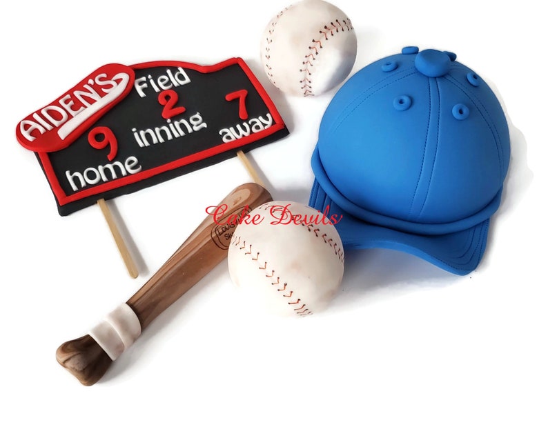 Baseball Cake Fondant Toppers, Baseball Cap Hat, Baseball Bat, Field ...