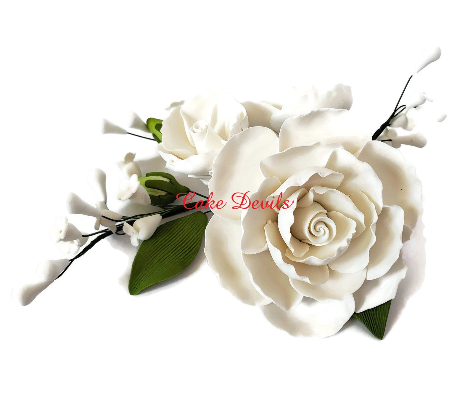 Fondant Gardenia Cake Topper Spray, Large Flowers, Floral Wedding Cake ...