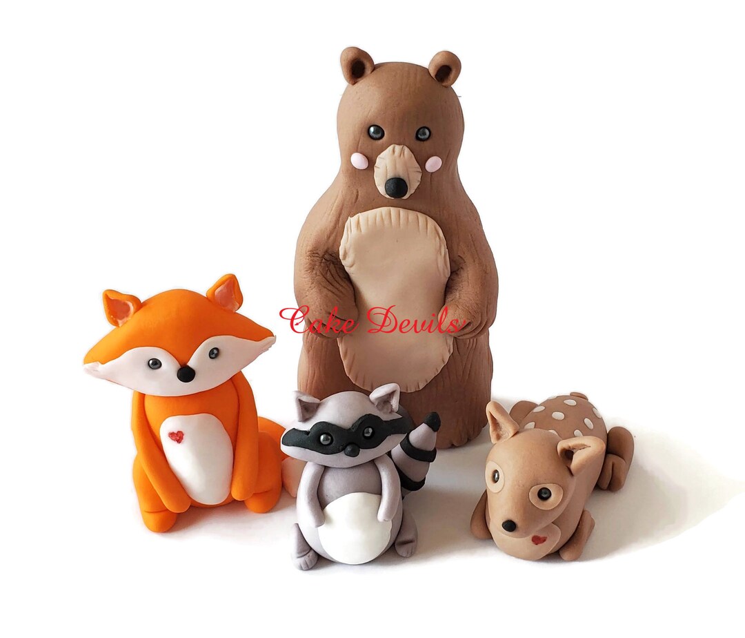 Fox, Bear, Raccoon, Deer, Fondant Woodland Animals Fondant Cake Toppers ...