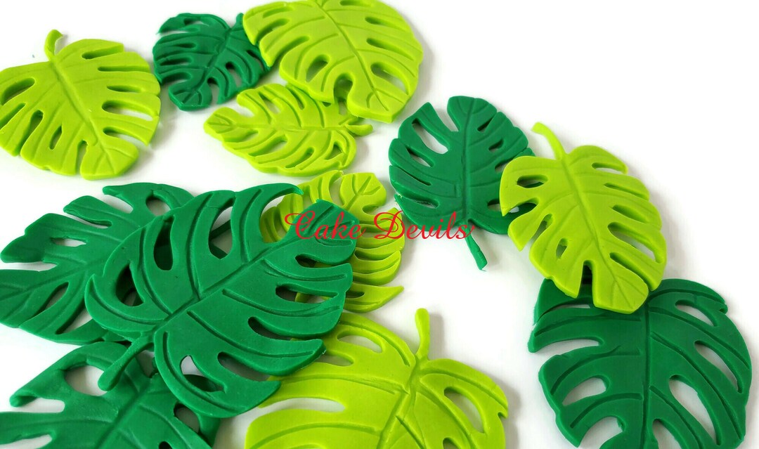 Fondant Palm Leaf Cake Toppers, Handmade Edible Fondant Monstrea Leaves ...