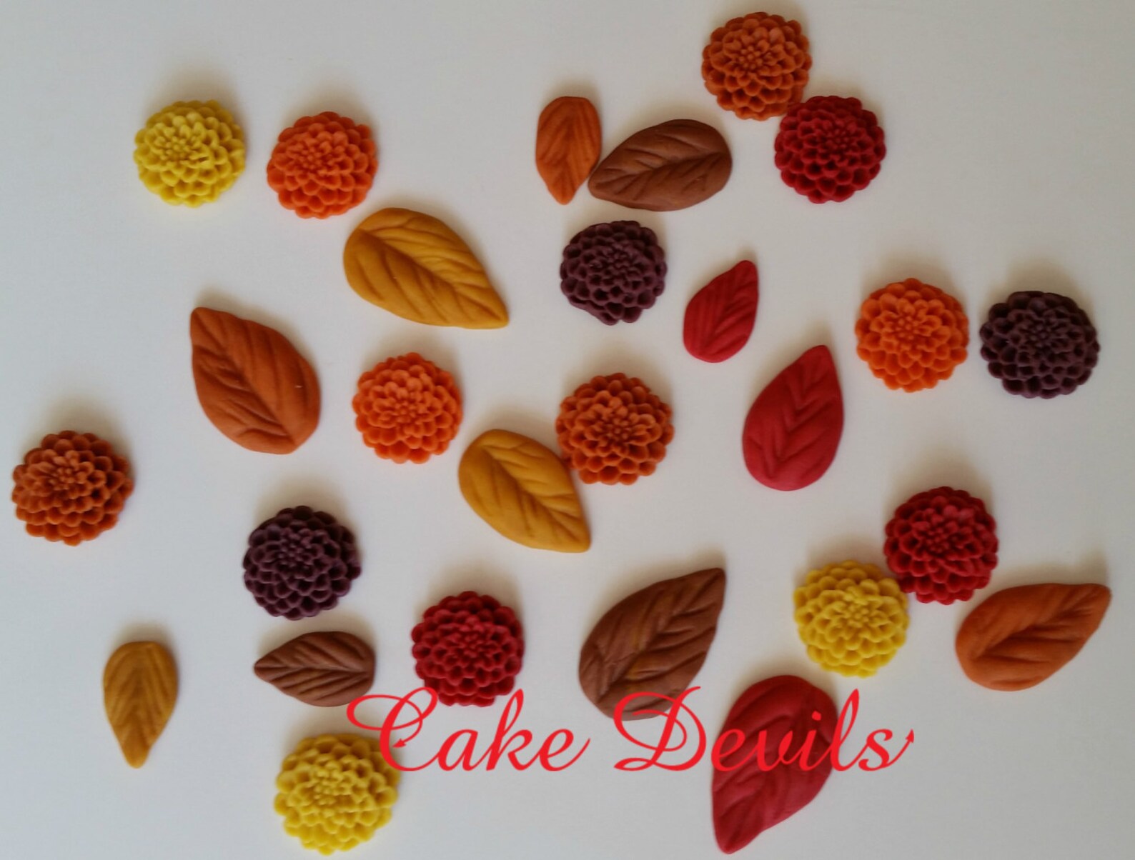 Fall Fondant Mum Flowers and Autumn Fondant Leaves Cake Decorations ...