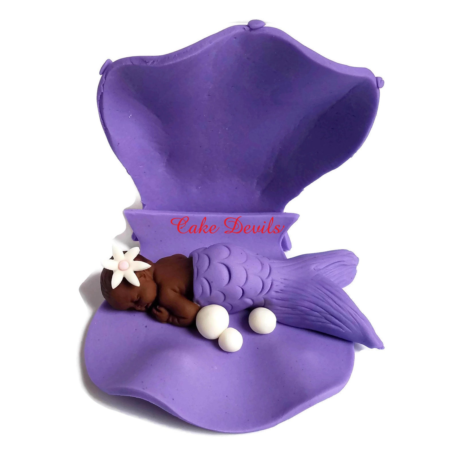 Sleeping Mermaid in a Waved Clam Shell Baby Shower Cake Topper, Mermaid ...