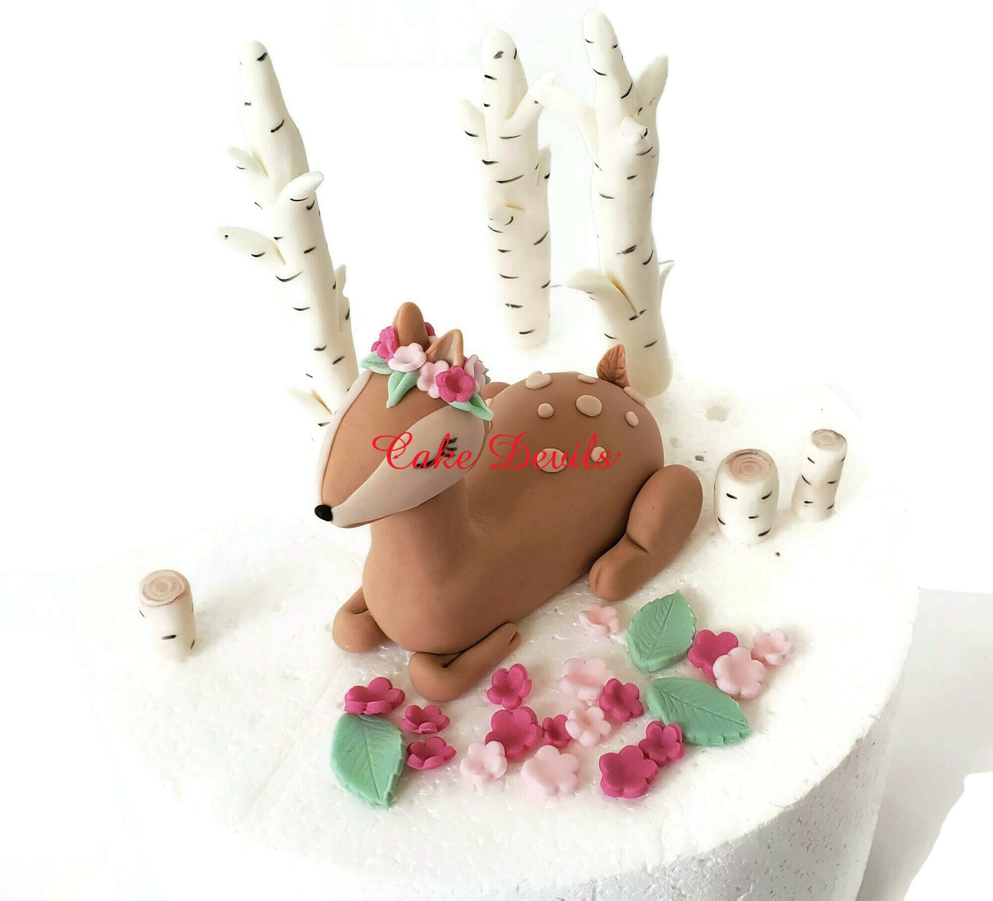 Deer Cake Topper, Fondant Deer With Optional Flowers and Birch Trees ...