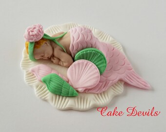 Fishing Baby Shower Fondant Sleeping Baby Cake Topper, Baby With ...