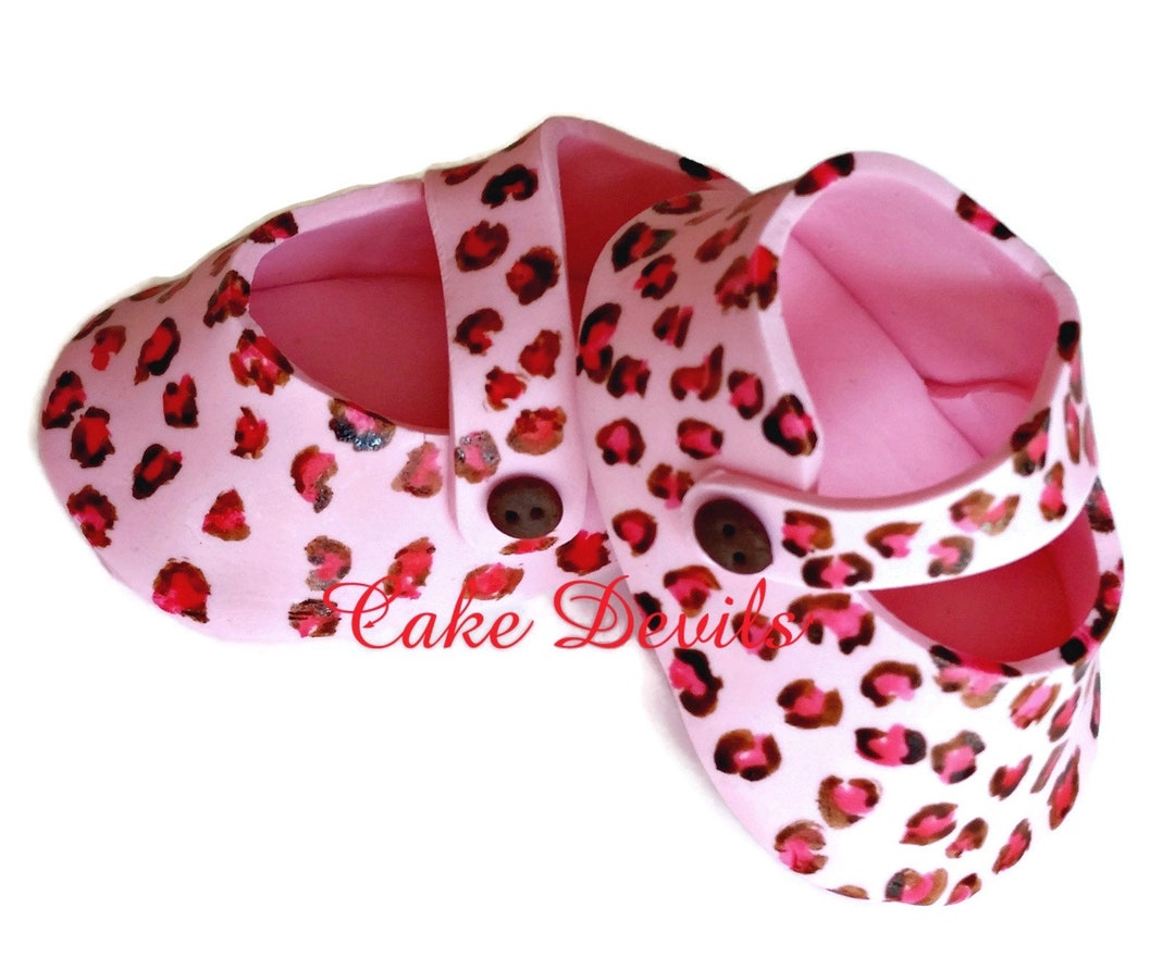 Leopard Print Fondant Baby Booties, Baby Shower, Handmade Cake Topper ...