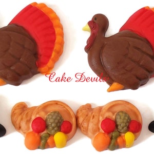 Fondant Thanksgiving Cake Toppers, Handmade Fondant, Turkey, Cornucopia ...