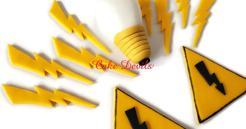 Handmade Electrical Fondant Cake Toppers, Light Bulb, Lightening Bolts ...