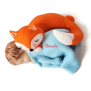 Fondant Sleeping Fox Snuggled Around a Sleeping Baby, Baby Shower Cake ...