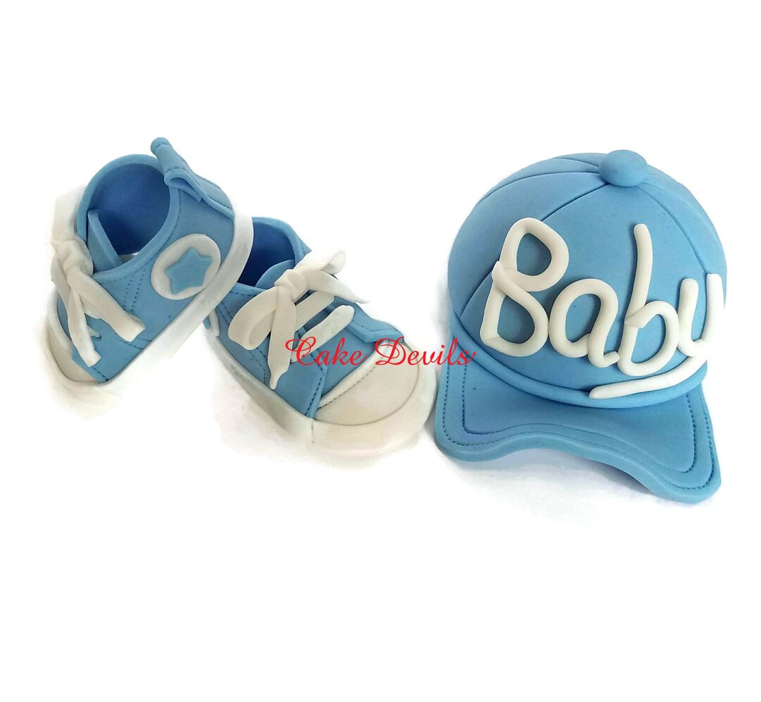 Baby Baseball Cap and Sneakers Fondant Cake Toppers, Baby Shower ...
