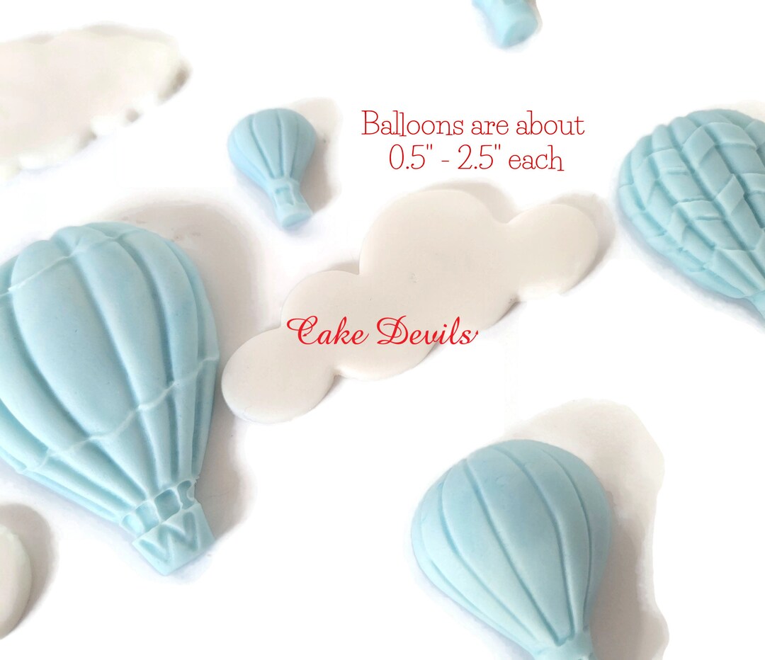 Fondant Solid Color Hot Air Balloons and Clouds Cake Toppers, Handmade ...