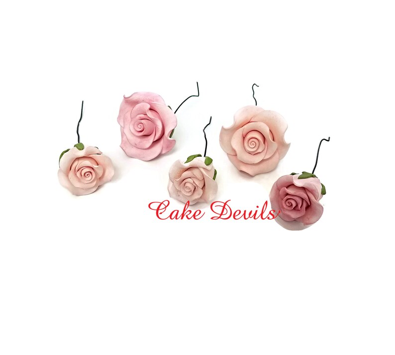 Fondant Roses Cake Toppers, Gumpaste Flower Cake Decorations, Valentine ...