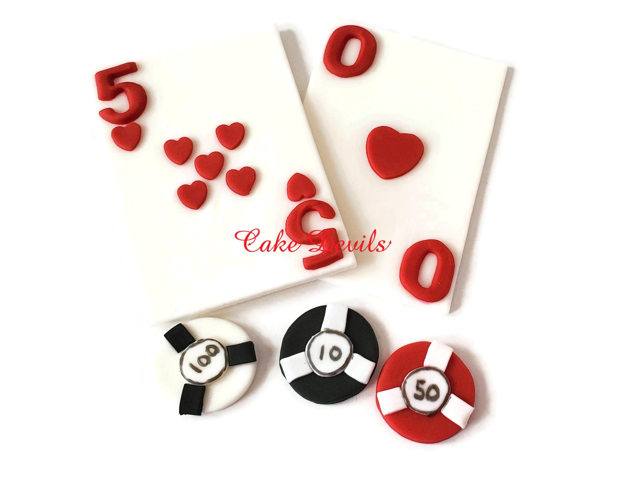 Fondant Casino Cake Toppers, Playing Cards, Poker Chips, Cigar, Dice ...