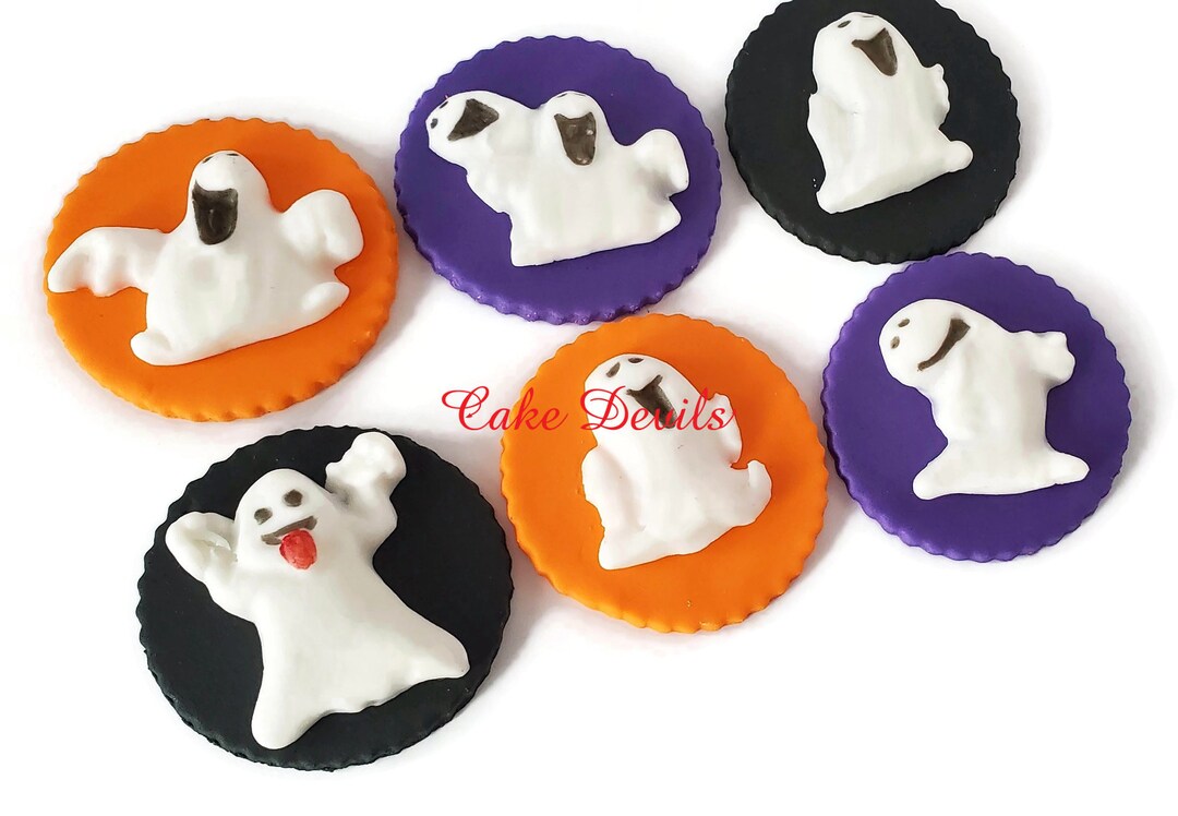 Fondant Ghost Cupcake Toppers, Halloween Cake Decorations, Silly Ghosts ...