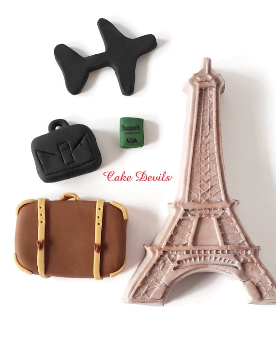 Fondant Travel Cake Toppers, Eiffel Tower, Suitcase, Passport, and ...