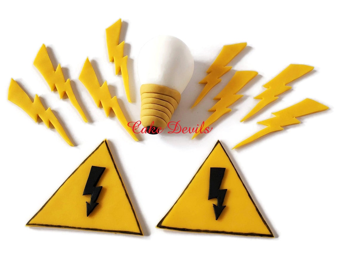 Handmade Electrical Fondant Cake Toppers, Light Bulb, Lightening Bolts ...