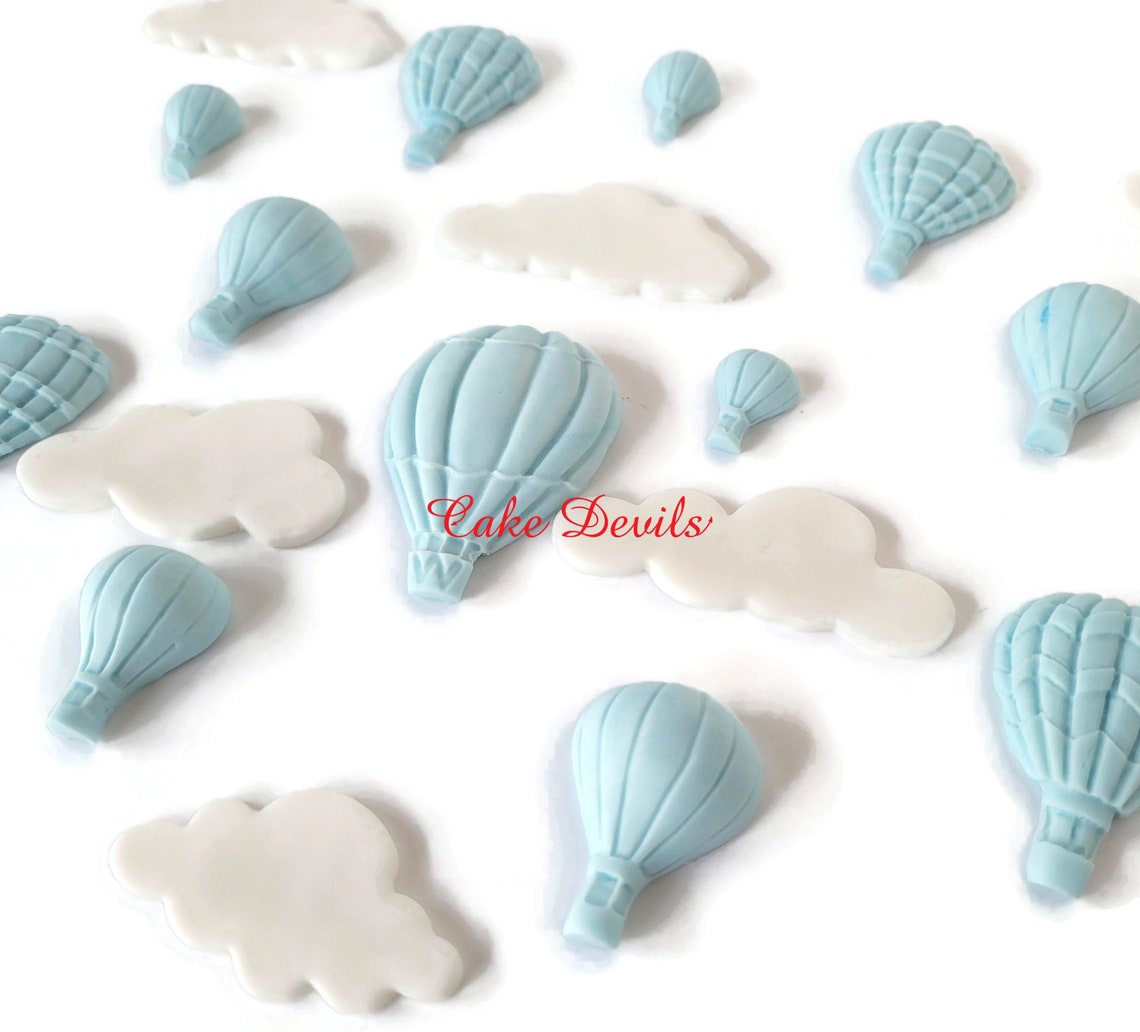 Fondant Solid Color Hot Air Balloons and Clouds Cake Toppers, Handmade ...