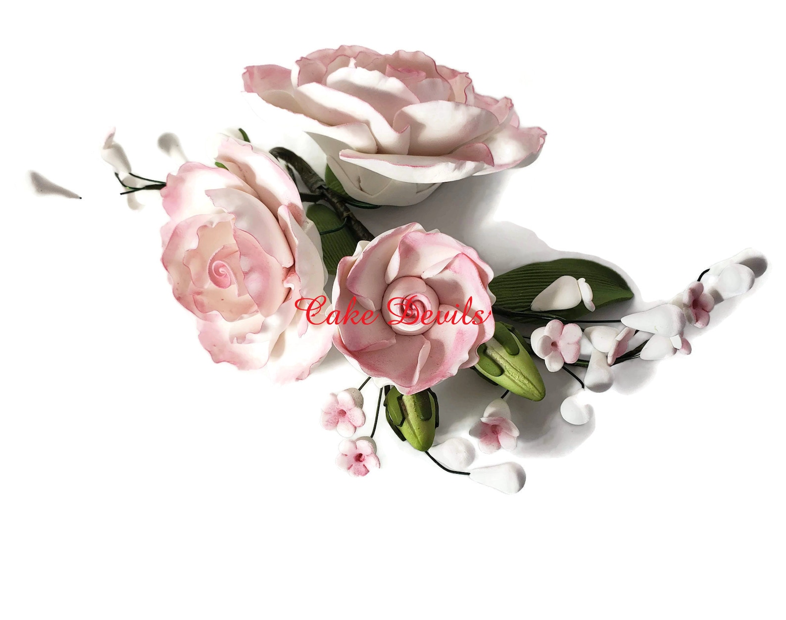 Fondant Flower Cake Topper Spray, Floral Wedding Cake Topper, Pink ...