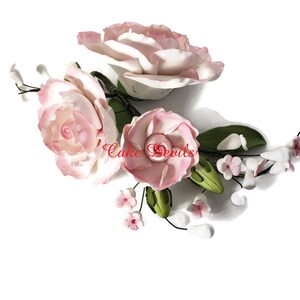 Fondant Flower Cake Topper Spray, Floral Wedding Cake Topper, Pink ...