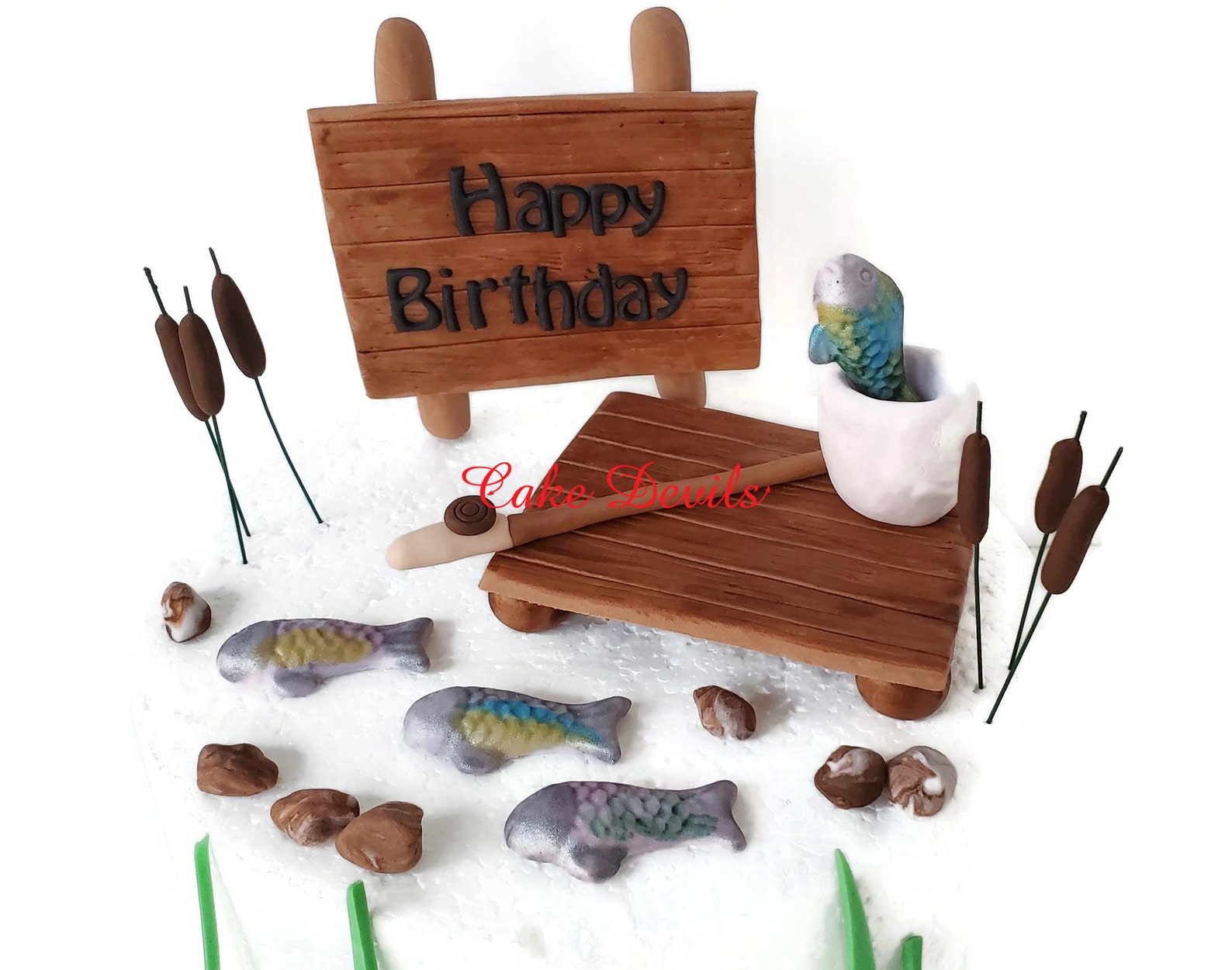 Fondant Fishing Themed Cake Toppers Wood Dock Birthday Sign - Etsy