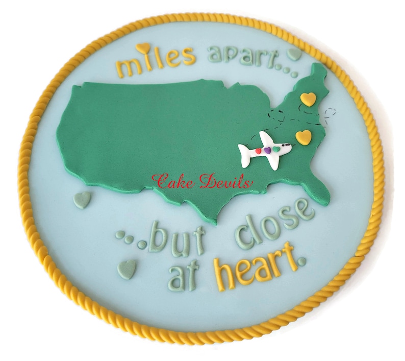 Moving Away Cake Topper, Fondant Map Cake Decorations, Miles Apart ...