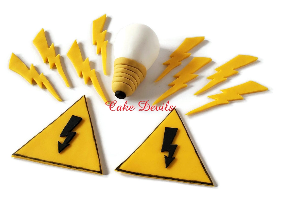 Handmade Electrical Fondant Cake Toppers, Light Bulb, Lightening Bolts ...