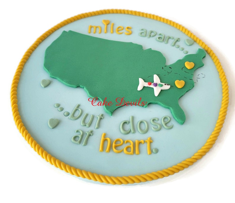 Moving Away Cake Topper Fondant Map Cake Decorations Miles - Etsy