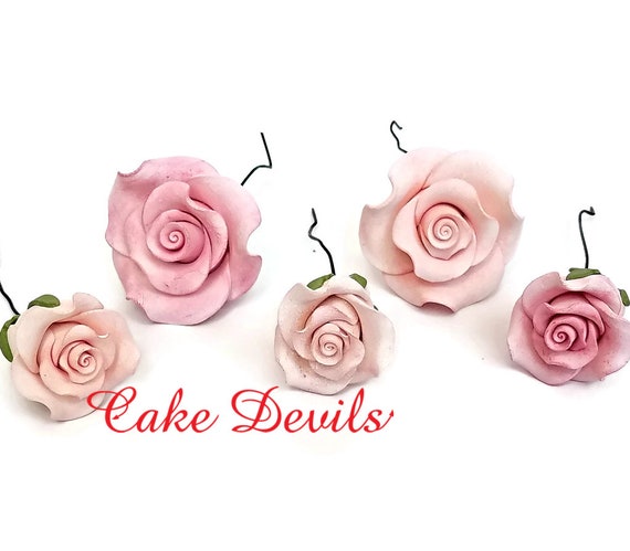 Fondant Roses Cake Toppers, Gumpaste Flower Cake Decorations, Valentine ...