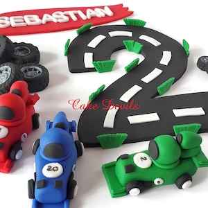 Race Car Cake Decorations, Fondant Race Cars and Race Track, Number ...