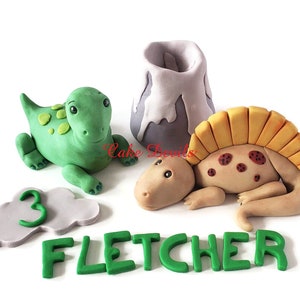 Fondant Brontosaurus and Spinosaurus Dinosaur Cake Toppers, Handmade ...