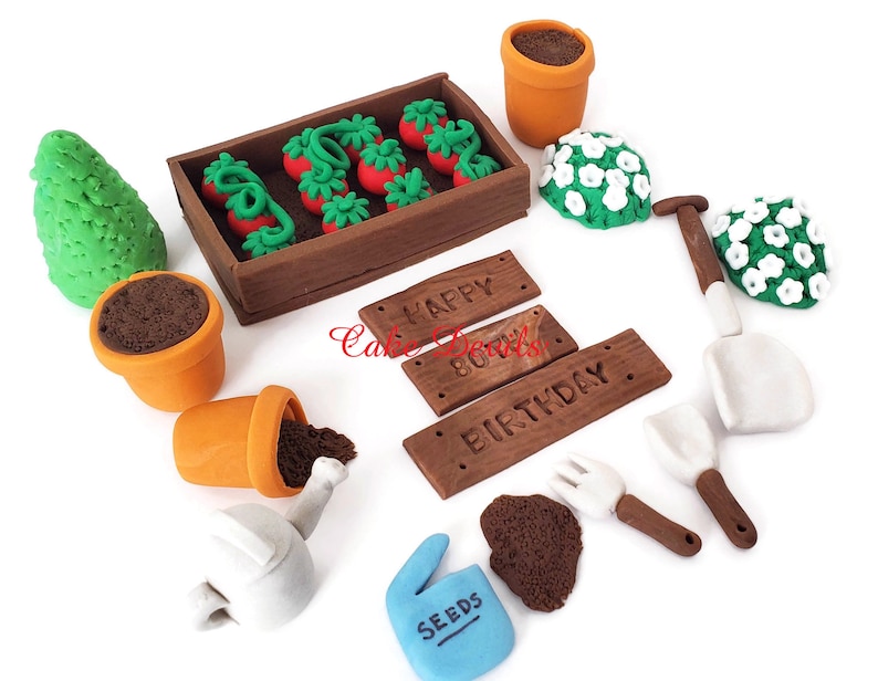 Fondant Garden and Vegetable Food Cake Toppers, Gardening Cake ...