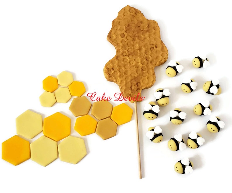 Fondant Bumble Bee and Honeycomb Cake Toppers, Perfect for a What Will ...