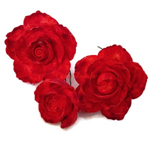 Large Ruffled Edge Gumpaste Roses Cake Toppers, Fondant Flower Cake ...