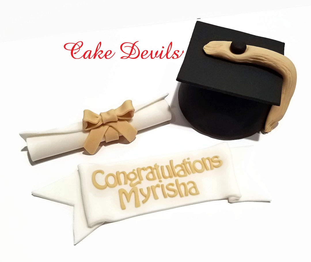Graduation Cake Topper, Fondant Graduation Cap, Congratulations Banner ...
