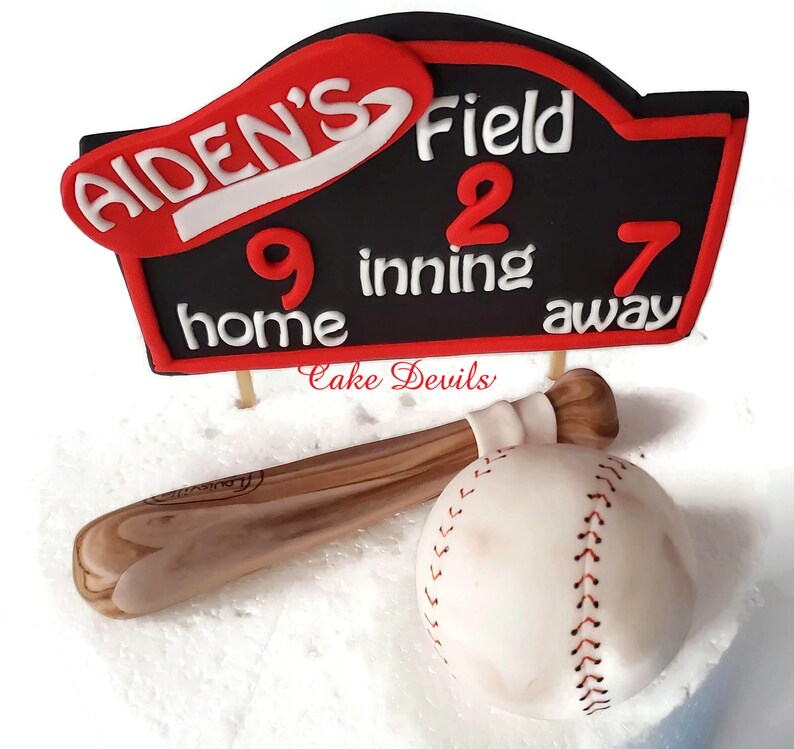 Baseball Cake Fondant Toppers, Baseball Cap Hat, Baseball Bat, Field ...