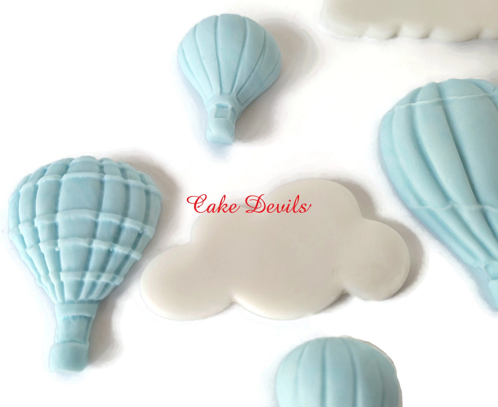 Fondant Solid Color Hot Air Balloons and Clouds Cake Toppers, Handmade ...