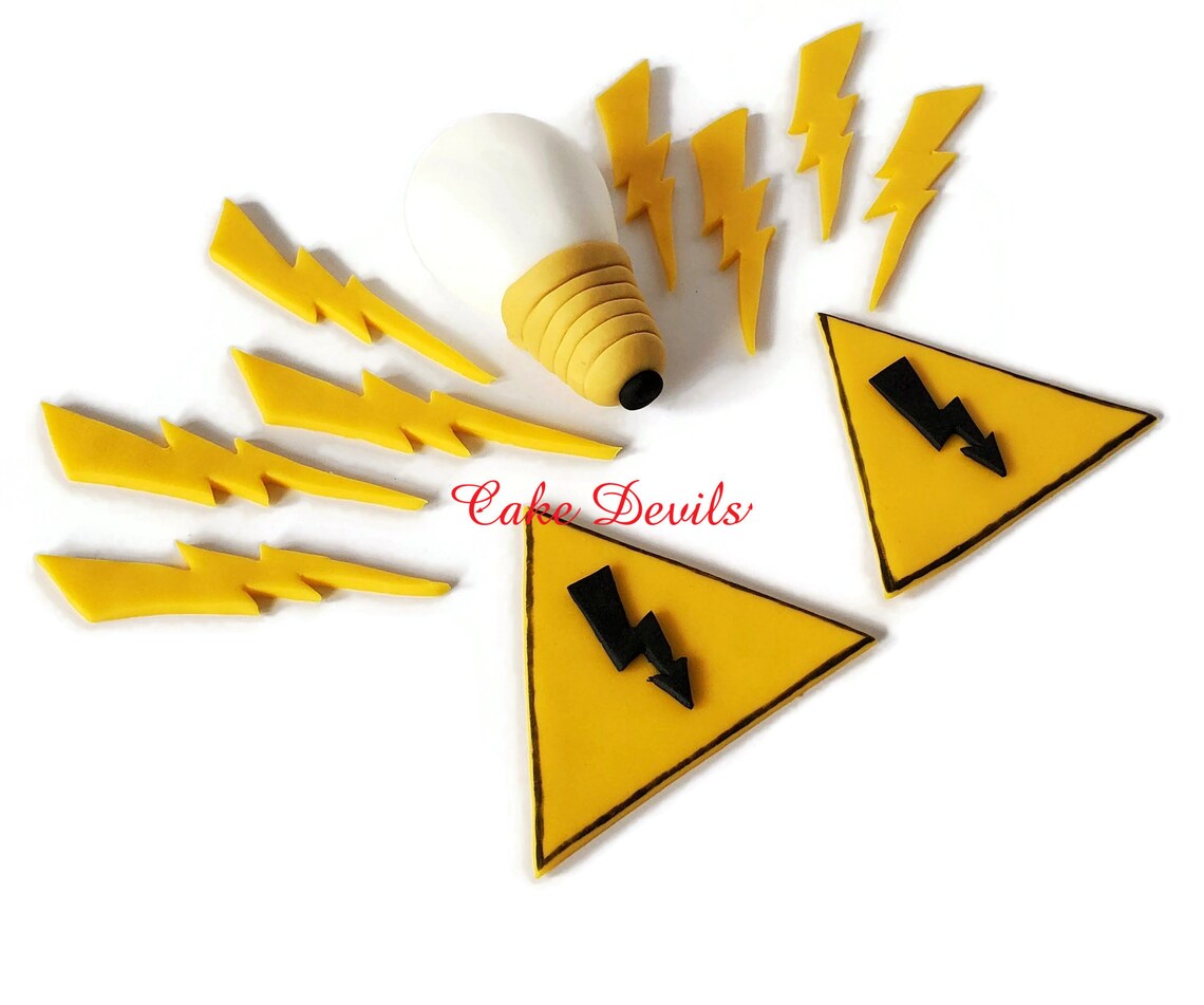 Handmade Electrical Fondant Cake Toppers, Light Bulb, Lightening Bolts ...