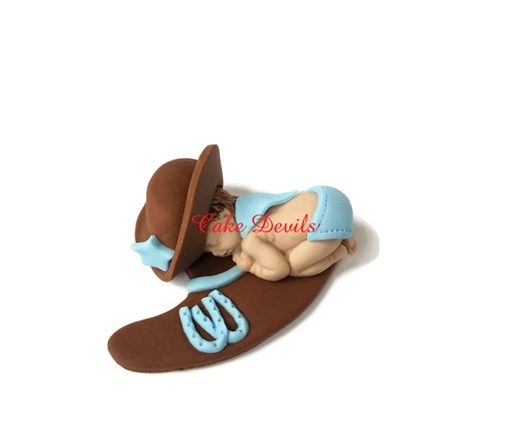 Fondant Baby Cowboy Fondant Cake Topper, Sleeping Baby Shower Cowboy ...