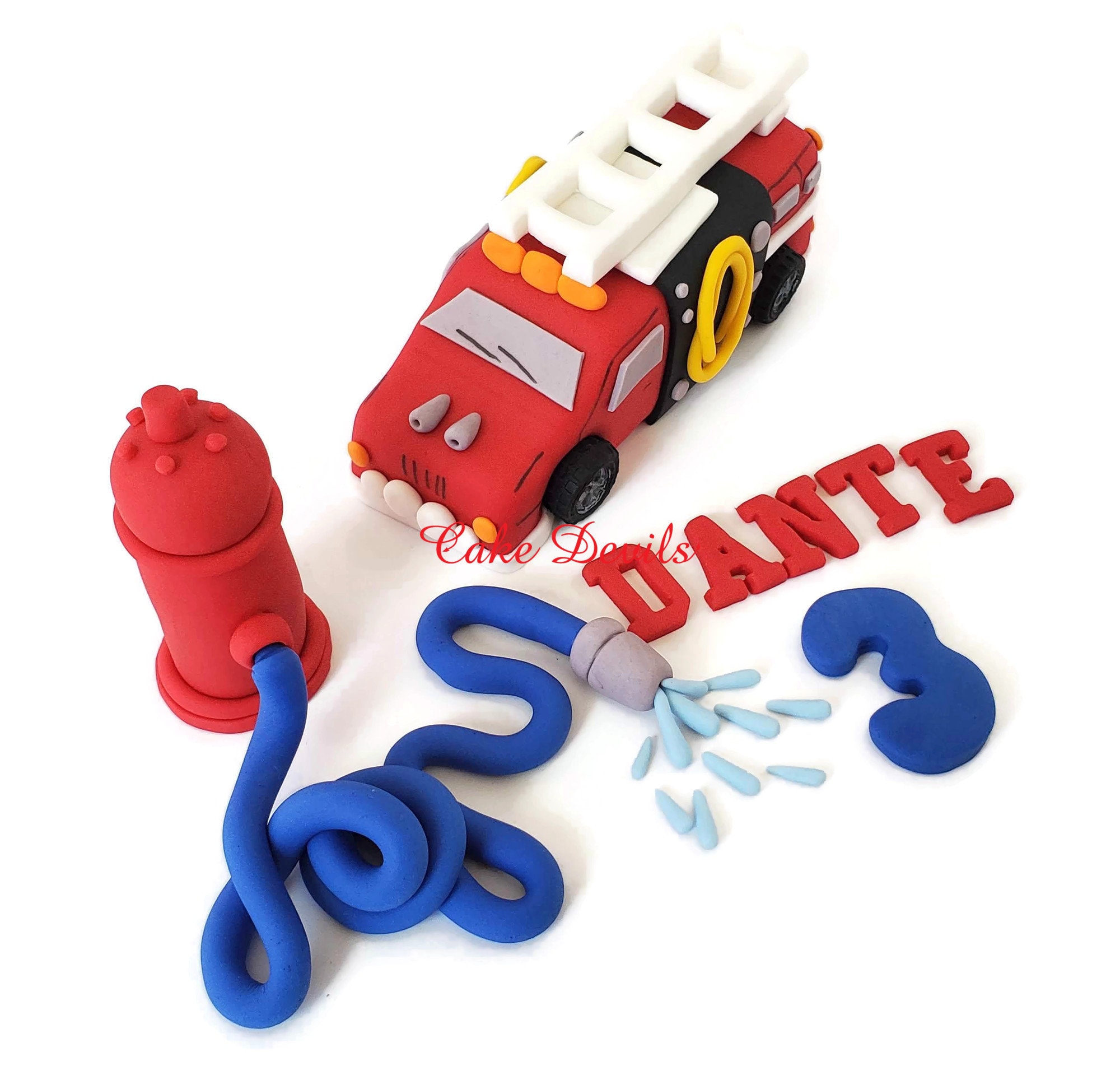 Fire Fighter Cake Toppers Fondant Firetruck Fire Hydrant and | Etsy