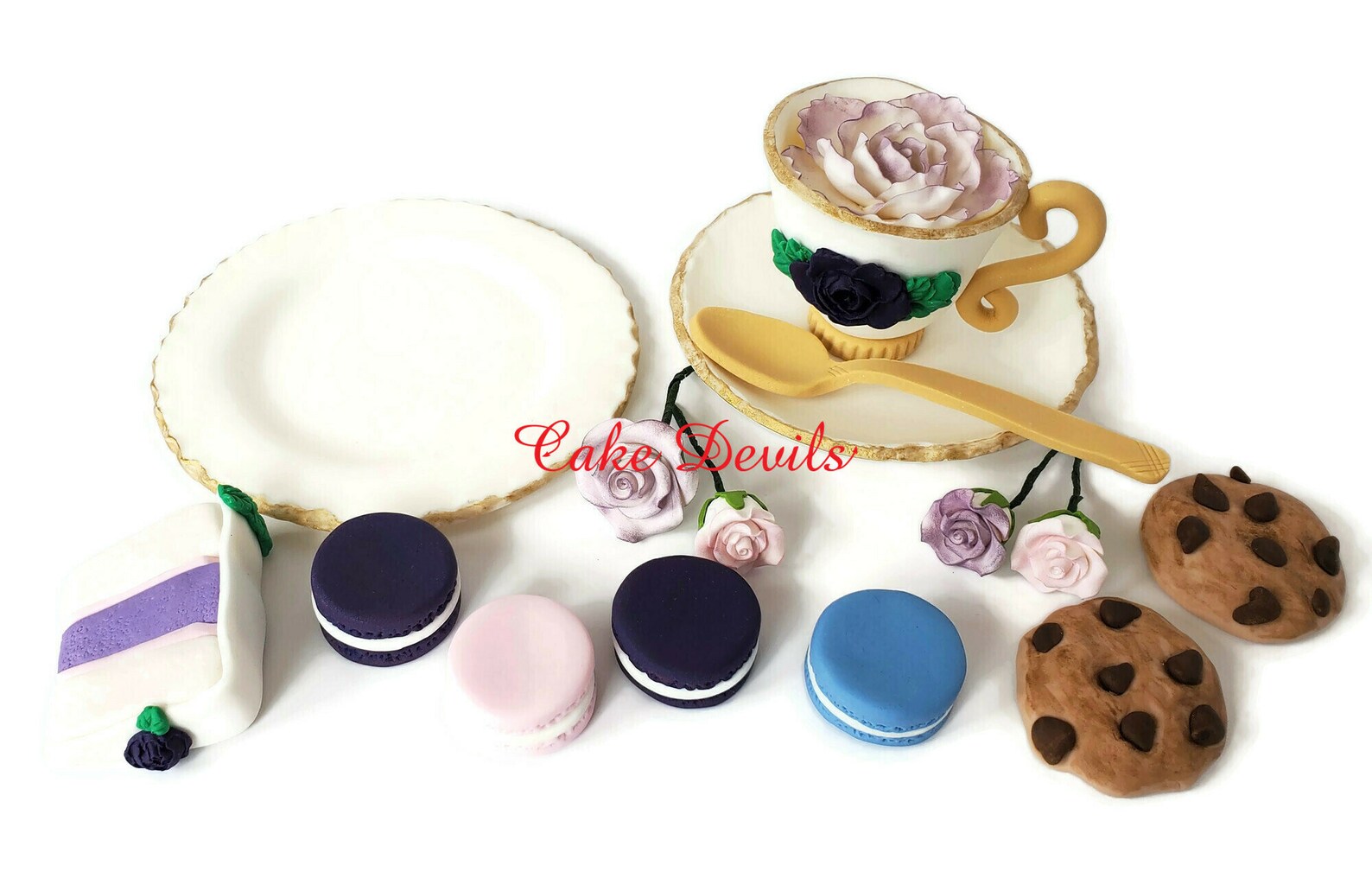 Fondant Tea Party Cake Toppers Tea Cup and Saucer Roses - Etsy