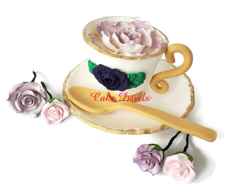 Fondant Tea Party Cake Toppers Tea Cup and Saucer Roses - Etsy