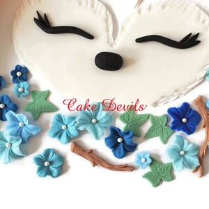 Fondant Fox Cake Topper Set, Fox Cake With Flowers, Handmade Edible Fox ...