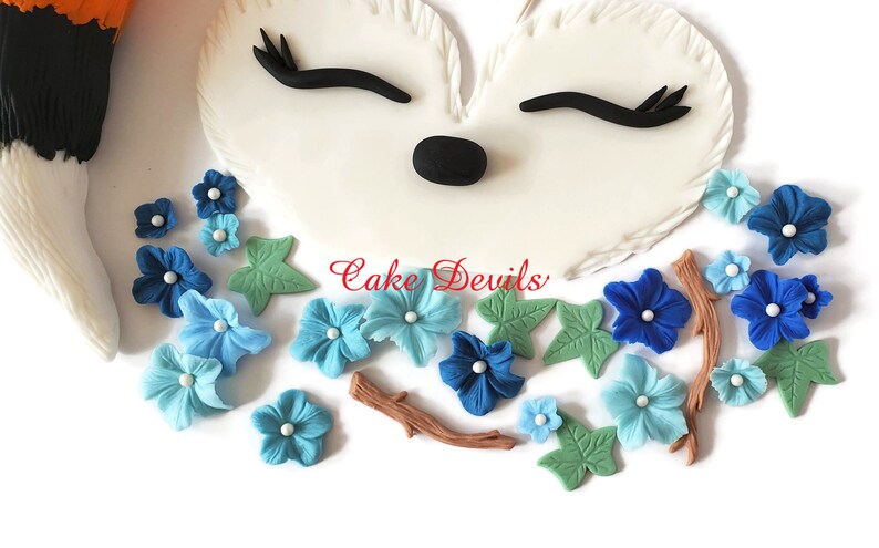 Fondant Fox Cake Topper Set Fox Cake With Flowers Handmade | Etsy