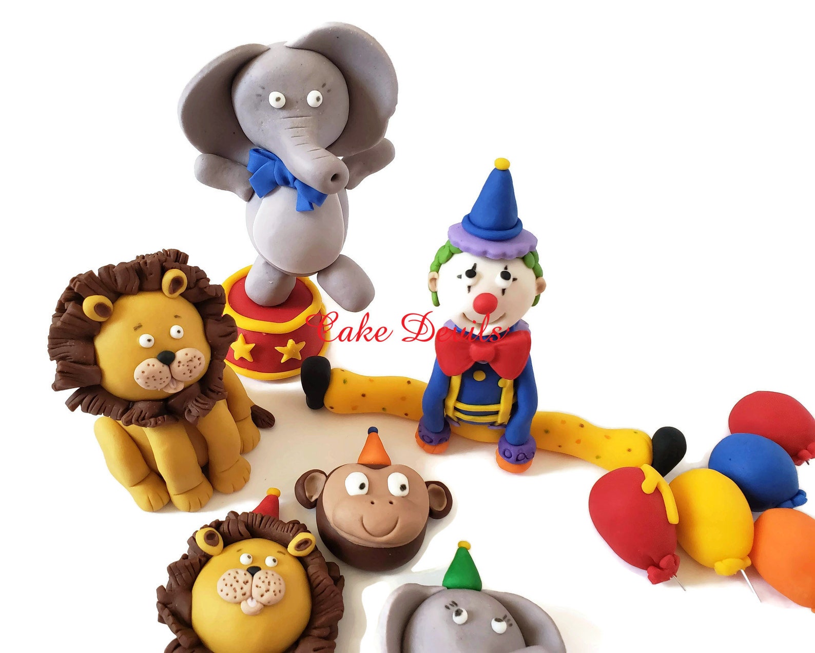 Fondant Circus Cake Toppers, Clown Cake Decoration, Animal Cake Decor ...