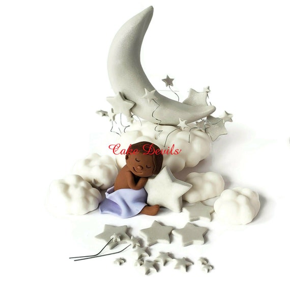 Moon, Stars and Clouds Baby Shower Cake Topper Kit, Fondant Baby ...