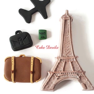 Fondant Travel Cake Toppers, Eiffel Tower, Suitcase, Passport, and ...