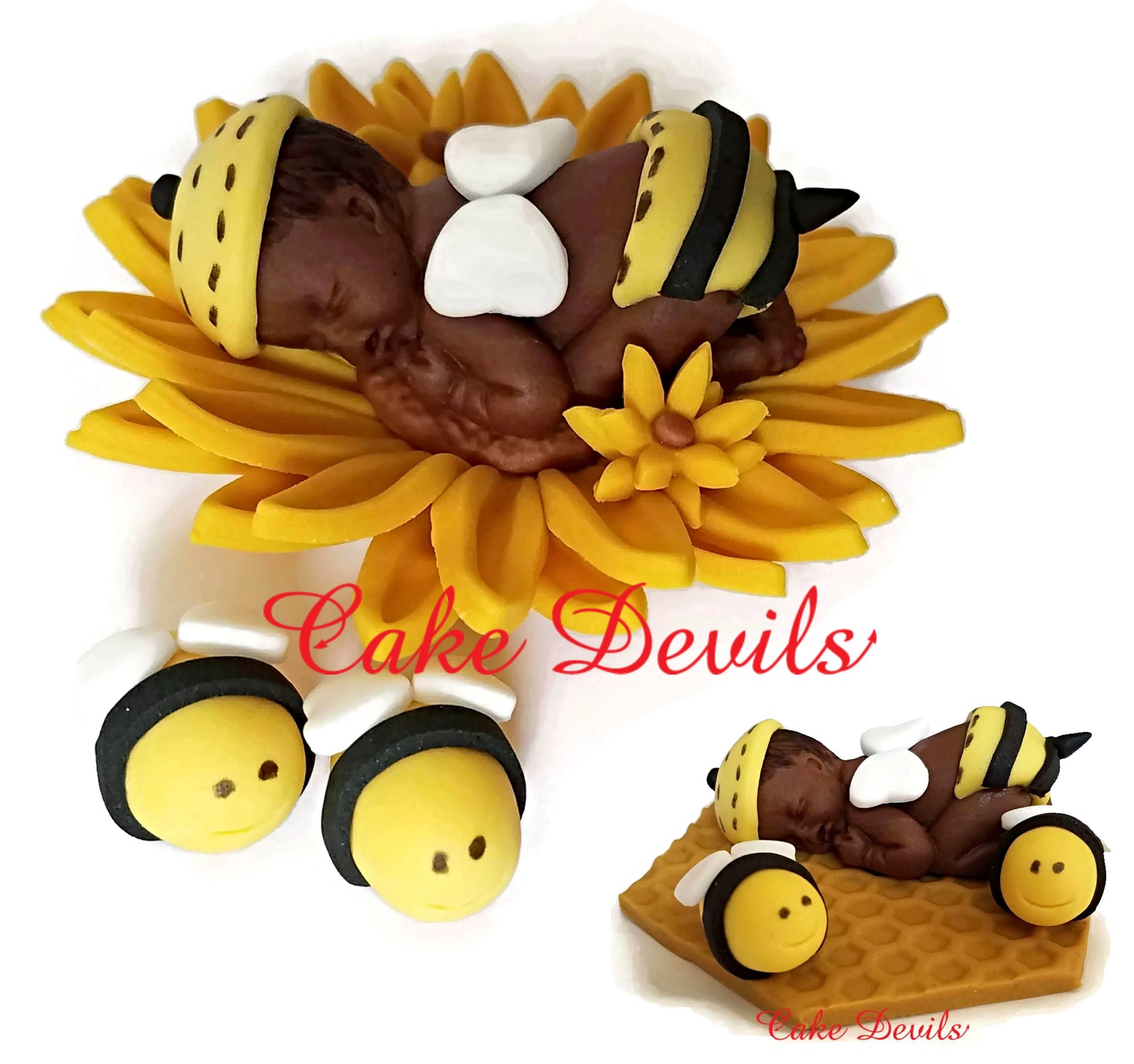 Fondant Bumble Bee and Honeycomb Cake Toppers, Perfect for a What Will ...