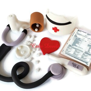Fondant Nurse Cake Toppers, Nurse Cap Cake Decoration, Stethoscope ...