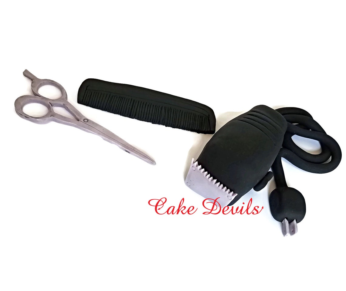 Fondant Barber Shop Cake Toppers, Hair Clippers Cake Decoration, Comb ...