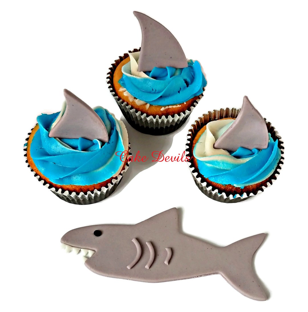 Shark Fin Fondant Cupcake Toppers, Shark Cake Topper, Shark Cake ...